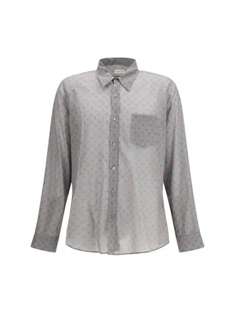 Dries Van Noten Geometric Print Cotton Shirt - Steel
