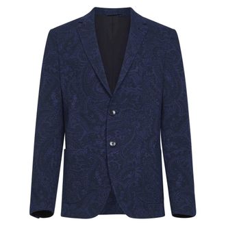 Etro Homme, Vestes, Bleu, Taille: 2XL Veste ajust&eacute;e en m&eacute;lange de coton stretch &agrave; motif cachemire