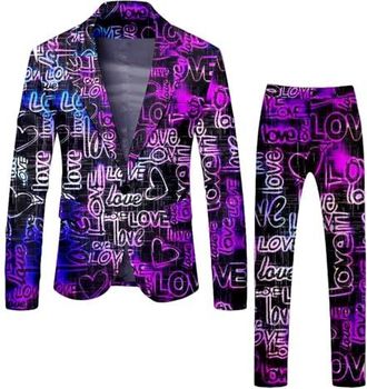 Generic Costume pour homme avec motif coeur - Manches longues - Blazer + pantalon - 2 pi&egrave;ces - Costume formel - Coupe ajust&eacute;e - Veste de costume et pantalon d