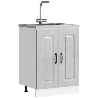 vidaXL Vidaxl - Meuble bas pour &eacute;vier Kalmar gris b&eacute;ton bois ding&eacute;nierie