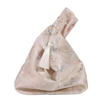 Generic Sac &agrave; main en tricot de style chinois avec noeud &agrave; pompons, sac &agrave; main, sac &agrave; main, sac &agrave; main, pochette anti-perte, Pompon champagne, 1