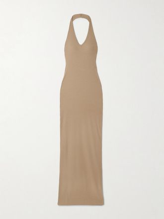 Éterne Neckholder-maxikleid Aus Geripptem Jersey - Braun