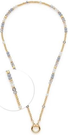 Leonardo Jewels by Leonardo Collier Clip & Mix Bernie, Bijou de Cou en Acier Inoxydable doré, Perles taillées en Verre dans des Tons Blancs et Gris, 42-43,3 cm