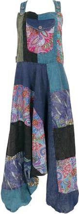 Guru Shop Unikat Salopette patchwork Boho Combinaison colorée en coton pour femme Bleu Taille L/XL, bleu, 42