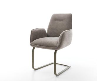 DELIFE Freischwinger Zoa-Flex Strukturstoff Soft Taupe Freischwinger flach Effektfinish Titan Taschenfederkern, Esszimmerst&uuml;hle
