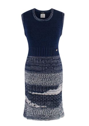 Chanel Blue Knitted Sleeveless Dress Size XXS