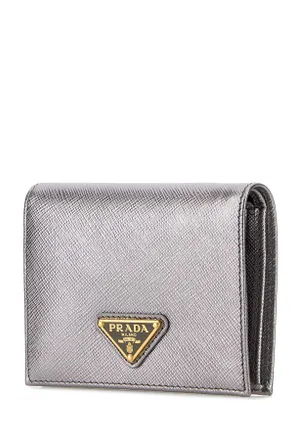 Prada Womens Silver Leather Wallet Cromo Portafogli