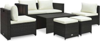 vidaXL 6-tlg. Garten-Lounge-Set mit Auflagen Poly Rattan Braun vidaXL