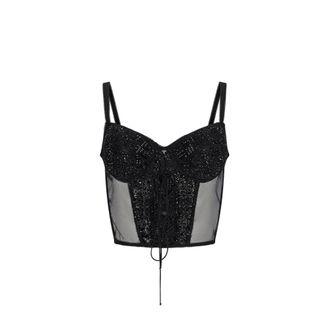 Ermanno Scervino Top mit Stickerei - - Tops - Damen - Schwarzk - L