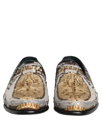 Dolce & Gabbana Mens Multicolor Embroidered Sequin Loafers Shoes Leather