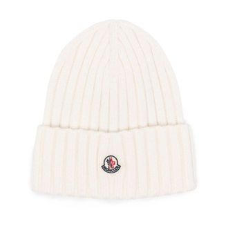 Moncler Femme, Accessoires, Blanc, Taille: ONE Size Bonnet en laine c&ocirc;tel&eacute;e