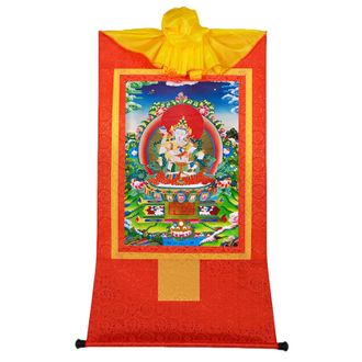 Generic Vajrasattva Tibetan Thangka Wandteppich Handmade Buddhist Thangka Brokat für Schlafzimmer Wohnzimmer Dekoration (Color : Orange, Size : S)