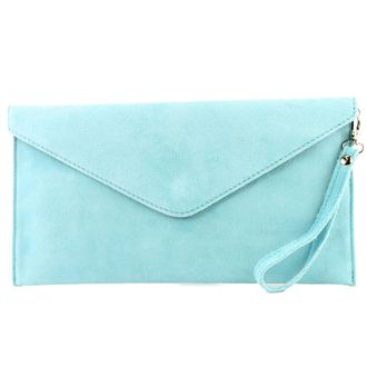 modamoda.de T106 Damen Wildleder Rauleder Clutch Umh&auml;ngetasche Abendtasche handmade in Italy, Farbe:Hellblau