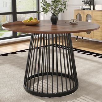 Generic Runder Esstisch 80&times;80&times;76 cm MDF Walnussfarbener Schreibtisch Tischbeine aus Metall K&uuml;chentisch f&uuml;r 4 Personen Kaffeetisch f&uuml;r Esszimmer Wohnzimmer Bra