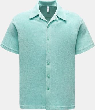 04651/ Herren - Frottee-Kurzarmhemd Terry Shirt Kubanischer Kragen türkis