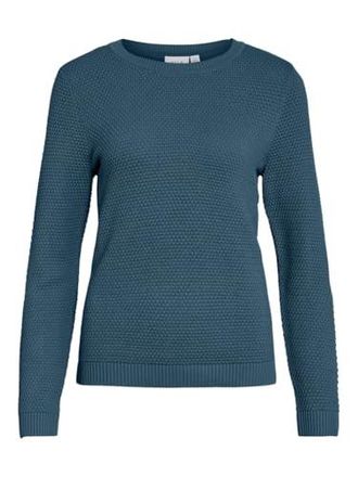Vila Vila Pull Vidalo pour femme - Col rond - L/S - Noos, Blue Coral, XXL