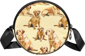 Generic Petit sac &agrave; bandouli&egrave;re circulaire pour femme, motif labrador, sac &agrave; bandouli&egrave;re avec fermeture &eacute;clair, bretelles r&eacute;glables, sac &agrave; main rond d&eacute;contrac