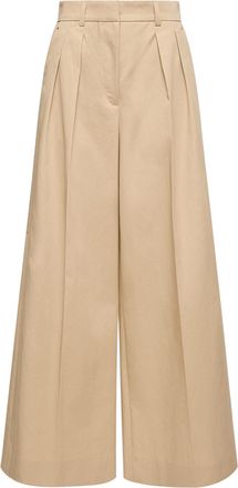 Moncler Moncler Cotton Gabardine Wide-leg Tailored Trousers, Women, Beige, Size: 42
