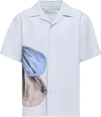 J.W.Anderson Homme, Chemises, Bleu, Taille: M Chemise &agrave; Col Camp Imprim&eacute; Graphique