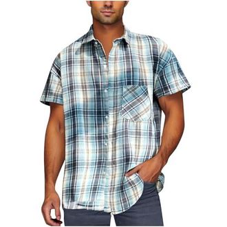 Generic Chemise &agrave; carreaux d&eacute;contract&eacute;e classique pour homme - Col rabattu - Confortable - L&eacute;ger - Respirant - Manches courtes - Pour loisirs en plein air, 01