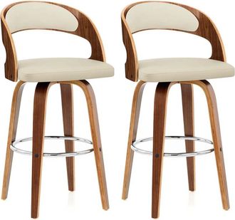 Generic Barhocker-Set (2er-Set) mit R&uuml;ckenlehne, 360&deg; drehbar, K&uuml;cheninsel-Esszimmerst&uuml;hle aus Massivholz mit Sitzpolsterung aus PU-Leder, 65 cm hoch