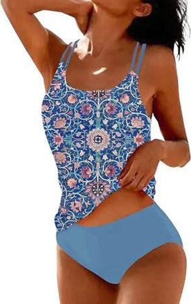 Generic Femme Maillots de Bain Deux Pièces Push-up Ensembles Tankini 2 Pieces Imprimées Chic Taille Haute Maillot de Bain de Plage Triangle Bikini Set Col V É