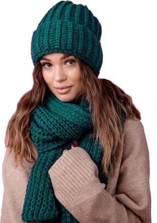 morefaz Warmes Winterset f&uuml;r Damen, M&uuml;tze und Schal Strickm&uuml;tze (Polyacryl, Emerald)