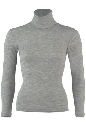 Engel Damen Rollkragen Pullover, 70% Wolle (kbT), 30% Seide (42-44, Hellgrau Melange)