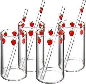 UPKOCH Erdbeerglasbecher Set Mit Strohhalm - Transparentes Klarglas Für Milch Und Tee Praktisch Und Langlebig 11.0X13.0X6.5Cm