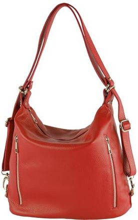 modamoda.de T249 - ital. Sac à dos 2 en 1 pour femme en cuir, rouge signalisation, m