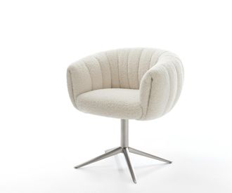 DELIFE Drehstuhl Jada-Flex Teddystoff Beige Fu&szlig;kreuz Edelstahl 360&deg; drehbar Wippfunktion Taschenfederkern, Esszimmerst&uuml;hle