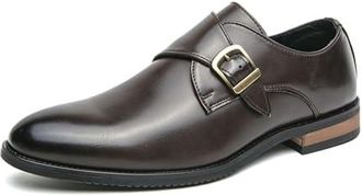 Generic Chaussures habillées en cuir Oxford pour homme avec sangle à boucle - Chaussures de marche basses pour travail, mariage, fête, formelle, marron, 38 2/