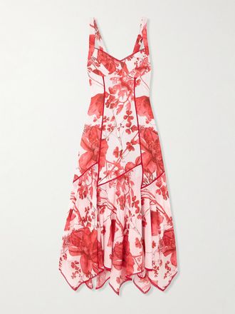 Charo Ruiz Ibiza Yurik Midikleid Aus Voile Aus Einer Baumwollmischung Mit Guipure-spitzenbes&auml;tzen Und Blumenprint - Rot