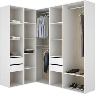 Dmora Gro&szlig;er Kleiderschrank Boughton, Modulares Schlafzimmer-Wandsystem, 12 F&auml;cher, Kleiderstange, 186x205H cm Wei&szlig;