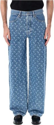 Marine Serre Homme, Jeans, Bleu, Taille: L Baggy Denim Moon Allover