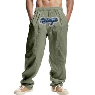 Generic Pantalon de plage long en lin pour homme : pantalon en lin avec imprim&eacute; pantalon d&eacute;t&eacute; avec taille &eacute;lastique pantalon de loisirs jambe droite pantalon 