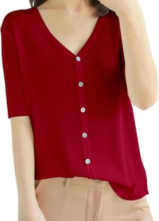 Generic Cardigan d&eacute;t&eacute; l&eacute;ger pour femme, cardigan classique &agrave; col en V, cardigan court basique polyvalent et confortable pour sortir, manteau tricot&eacute; d&eacute;contrac