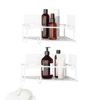 Umbra Cubiko Dusch-Eckregal, Schweberegale aus Metall mit selbstklebenden Montageleisten, 2er-Set, Weiss