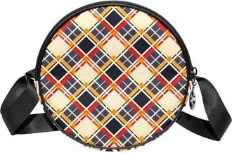 Generic Sac &agrave; bandouli&egrave;re rond pour femme, petit sac &agrave; bandouli&egrave;re color&eacute; &agrave; carreaux avec fermeture &eacute;clair, bretelles r&eacute;glables, sac &agrave; main rond d&eacute;contract&eacute; p