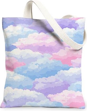 Generic Sacs fourre-tout en toile motif nuages pastel, motif ciel artistique, sacs d&eacute;picerie r&eacute;utilisables, l&eacute;gers et lavables en toile avec bandouli&egrave;re, past