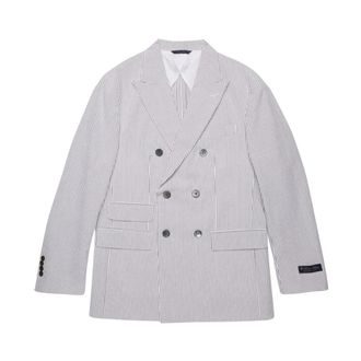 Brooks Brothers Cotton Seersucker Double-Breasted Sakko - - Suits - Herren - Grau - L