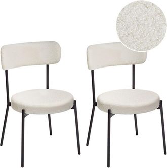 Beliani Beliani - Lot de 2 Chaises Salle &agrave; Manger Pieds en Acier Dossier Sans Accoudoirs en Tissu Boucl&eacute; Blanc Allison