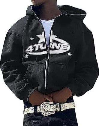 Generic Full Zip Hoodie y2k, Sweatshirt Femme Graphique Imprim&eacute;,Sweats &agrave; Capuche Femme Manches Longues Hip Hop Tendance Unisexes Sweat-Shirt de Mode Casual Am