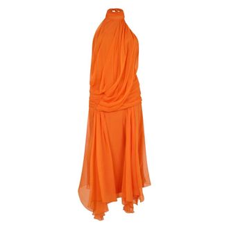 Alberta Ferretti Femme, Robes, Orange, Taille: 42 FR Longue robe drap&eacute;e en soie