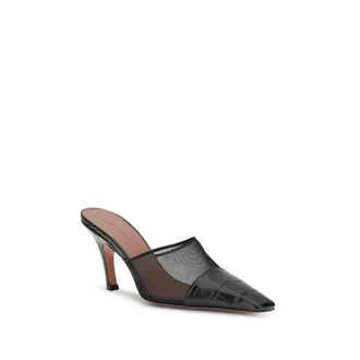 Amina Muaddi Womens Black Calf Leather Bos Taurus Mules