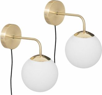 Atmosphera Lot de 2 Appliques murales en verre et métal doré Atmosphera