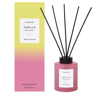 Stoneglow Sol Collection Vanilla Delight Duftst&auml;bchen-Diffusor, 130 ml, rosa Glas, s&uuml;&szlig;e Vanille, saftige Beeren und rosa Rhabard, sch&ouml;nes Design