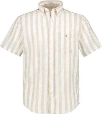 GANT Herren Kurzarmhemd beige Baumwolle-Leinen