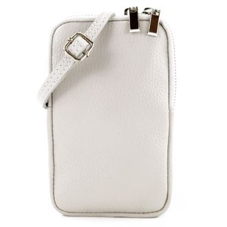 modamoda.de T197 Damen Leder Handytasche 6,7 Zoll Umh&auml;ngetasche handmade in Italy, Farbe:Hellgrau