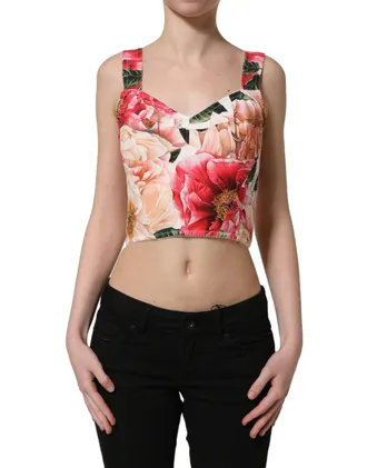 Dolce & Gabbana Womens Multicolor Floral Cropped Bustier Tank Top Elastane Nylon Viscose